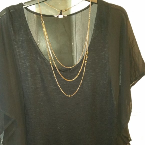 BONGO | Tops | Womens Bongo Black Blouse Wgold Chain Necklace | Poshmark